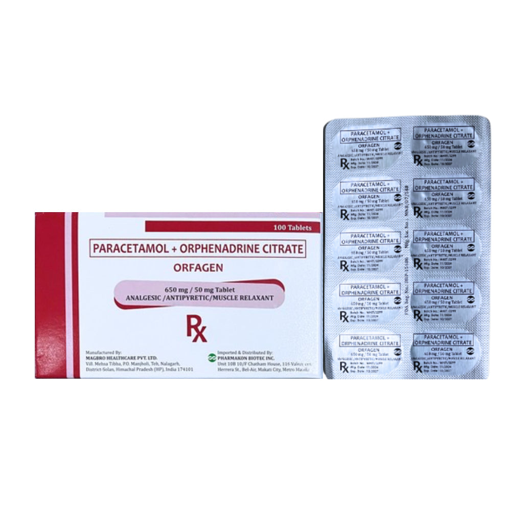 Paracetamol+Orphenadrine 650mg/50mg.Tablet x 1 – XalMeds