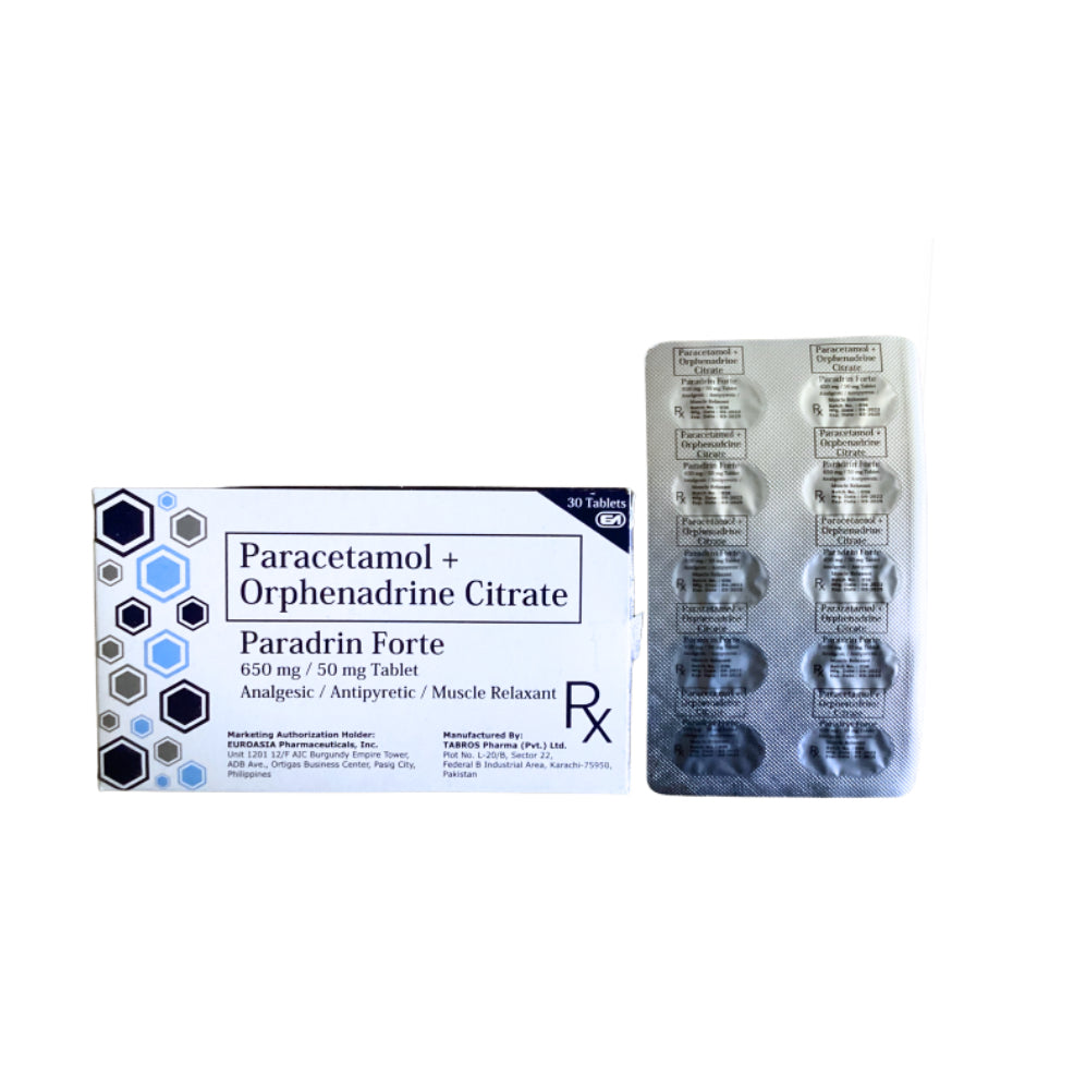 Paracetamol+Orphenadrine 650mg/50mg.Tablet x 1 – XalMeds