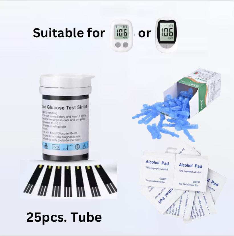Blood Glucose Test Strips x 25s or 50s with Free Lancets and Alcohol P ...