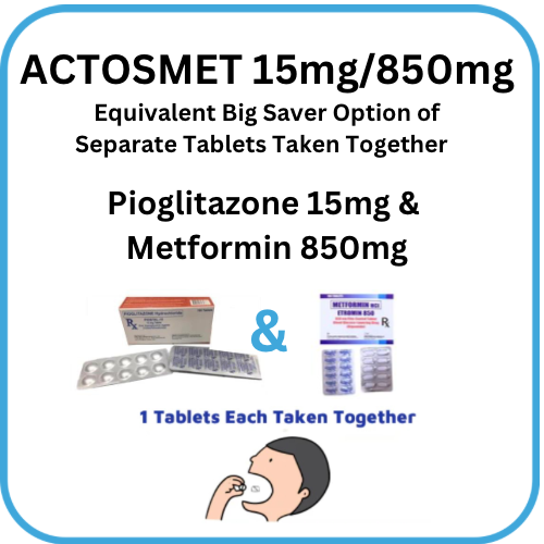 ACTOSMET ( Pioglitazone + Metformin ) 15mg/850mg Tablet x 1 – XalMeds
