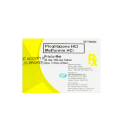 PRIALTA-MET ( Pioglitazone + Metformin ) 30mg/500mg Tablet x 1 – XalMeds
